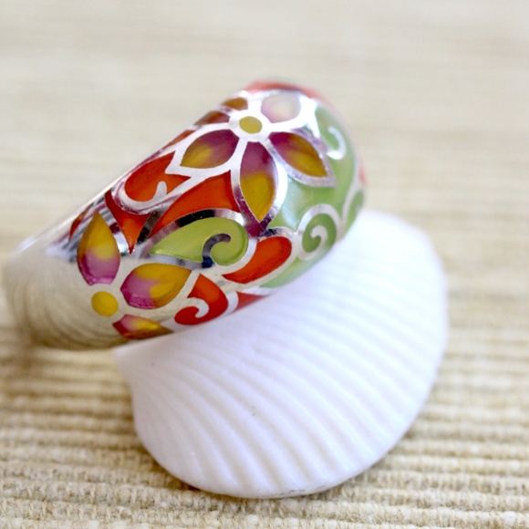 Jewelry | Vintage Sterling Silver Enamel Ring Size 8 | Poshmark